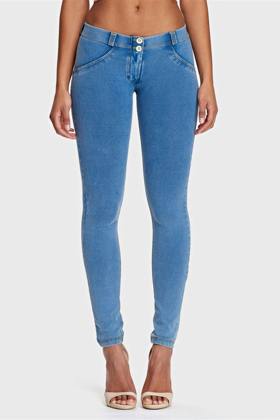 Freddy WR.UP Light Blue Jeans + Yellow Stitching, low rise, Full Length ...